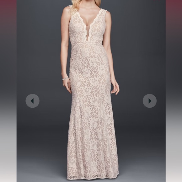 David's Bridal | Dresses | Davids Bridal Ivory Nude Lace Plunging Vneck ...